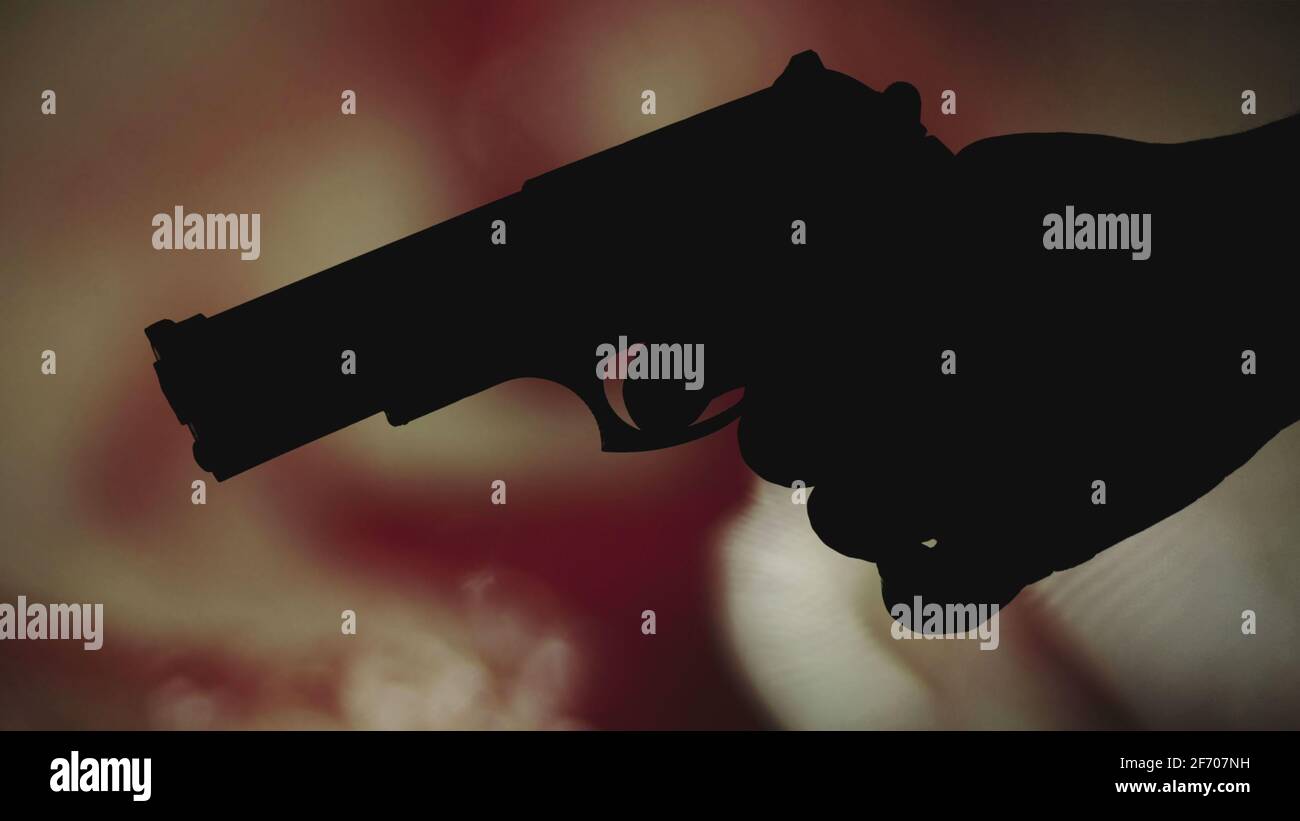 Gun silhouette against bloody background crime concept Stock Photo - Alamy