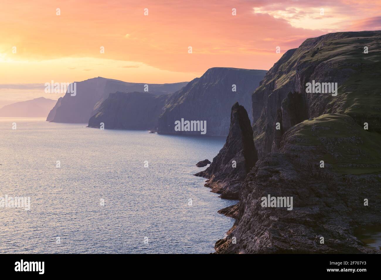 Famous cliff near Sorvagsvatn lake on Vagar island, Faroe Islands ...