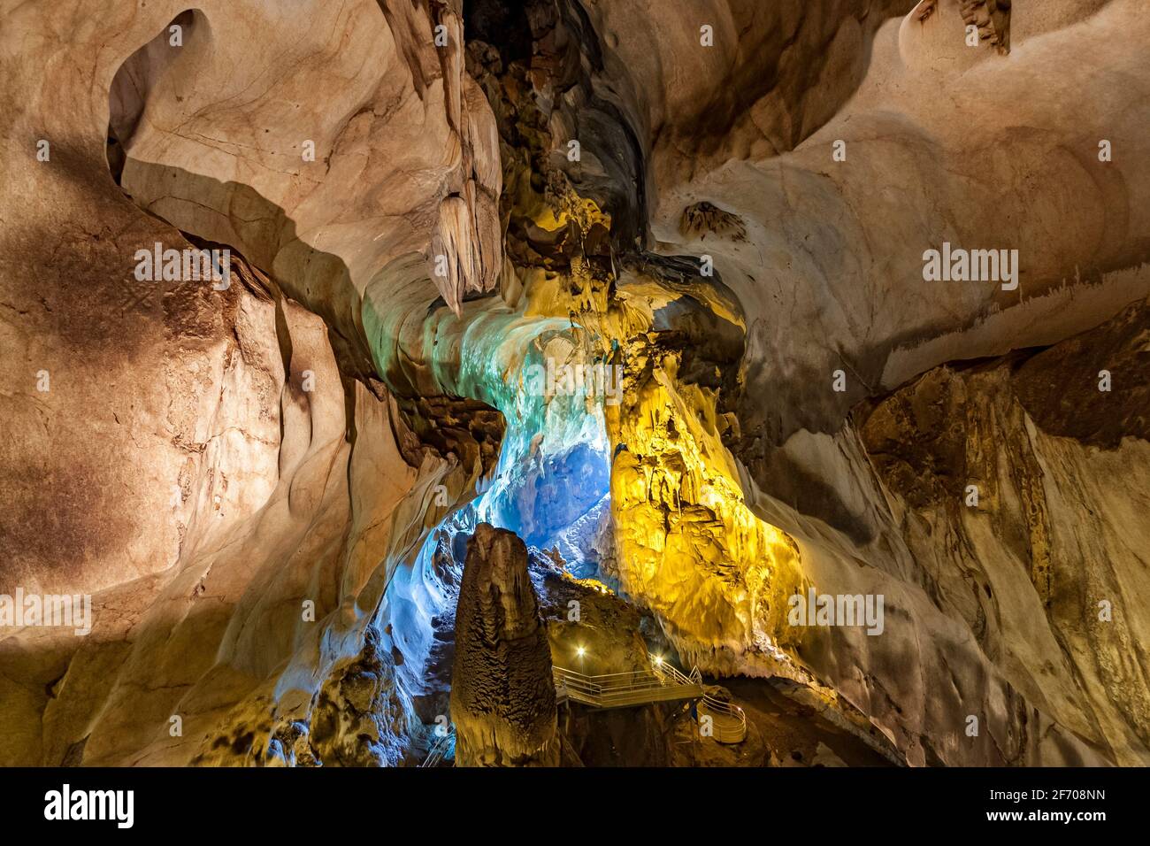 Colorful lights in Tempurung Cave is a cave in Gopeng, Perak, Malaysia ...