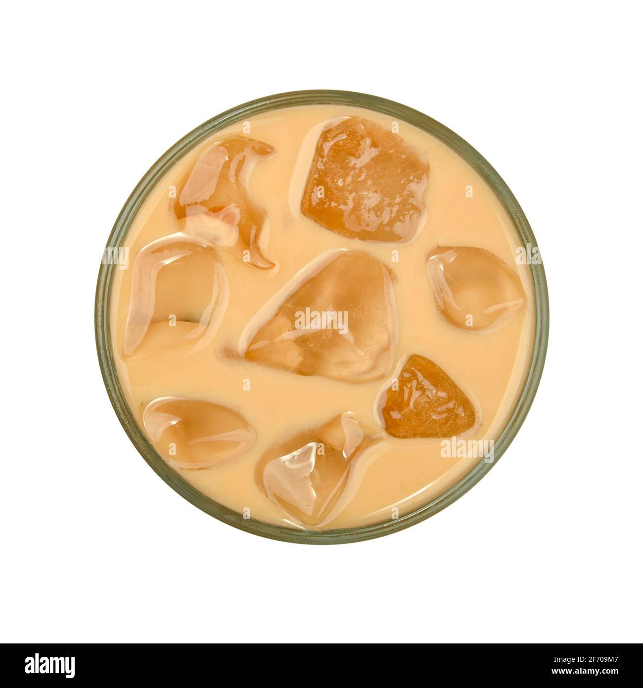 Close up one big glass of coffee with milk and ice cubes isolated on ...