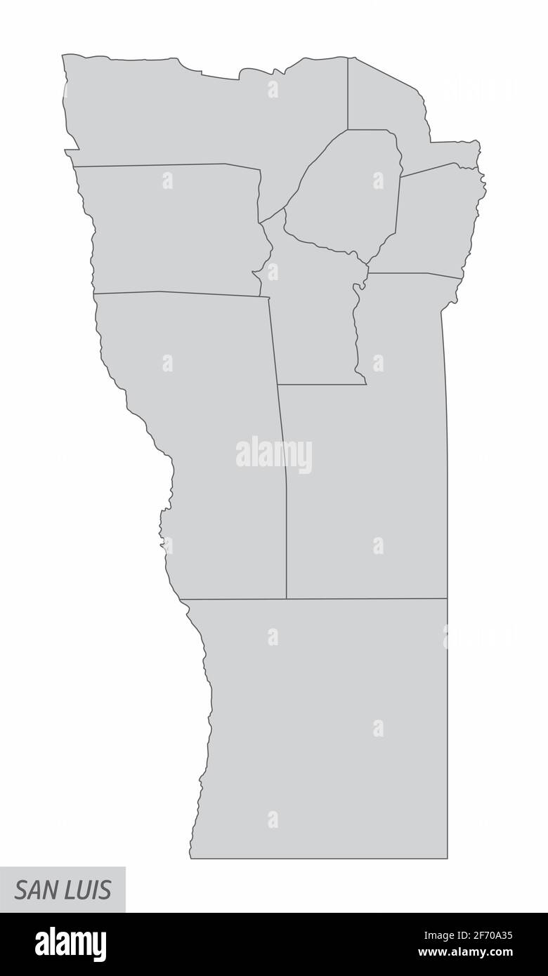 The San Luis province isolated map divided in departments, Argentina ...