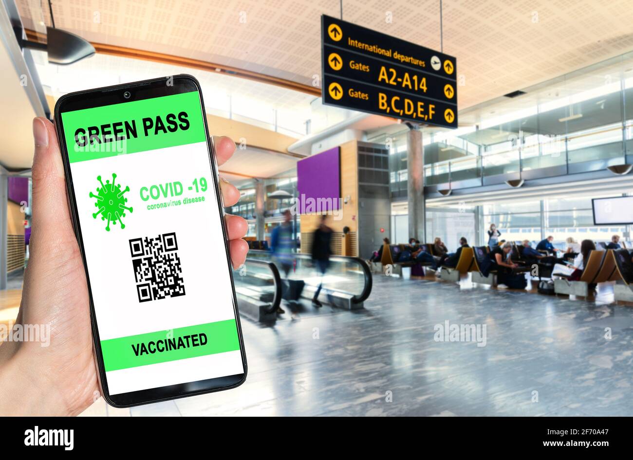 The digital green pass of the european union with the QR code on the ...