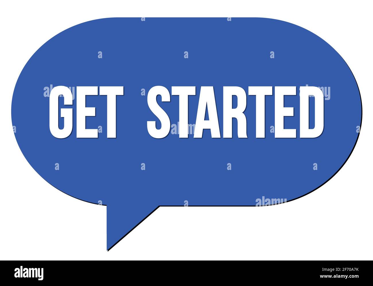 GET STARTED text written in a blue speech bubble stamp Stock Photo - Alamy