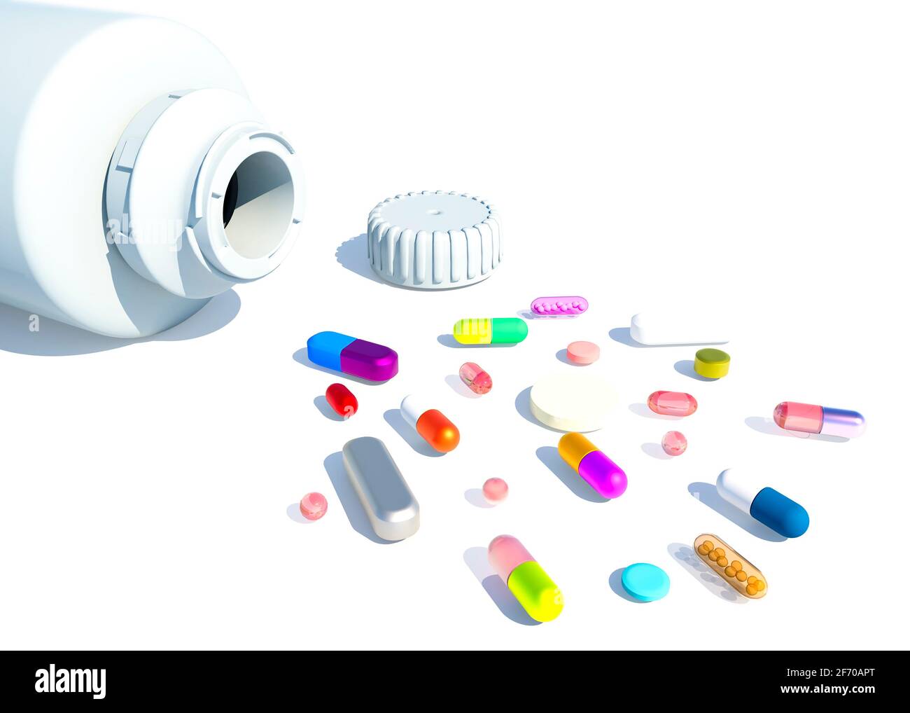 Assorted pharmaceutical medicine pills, tablets, capsules. White ...