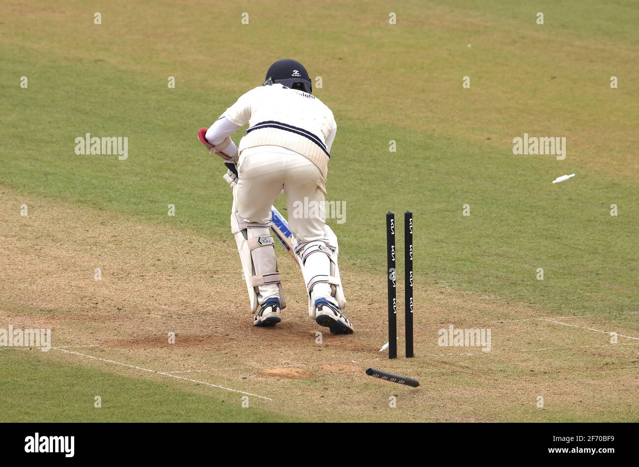 3 April, 2021. London, UK. Robson is bowled by Clark as Surrey take on ...