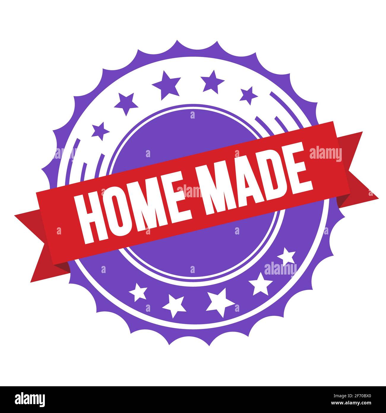 HOME MADE text on red violet ribbon badge stamp Stock Photo - Alamy