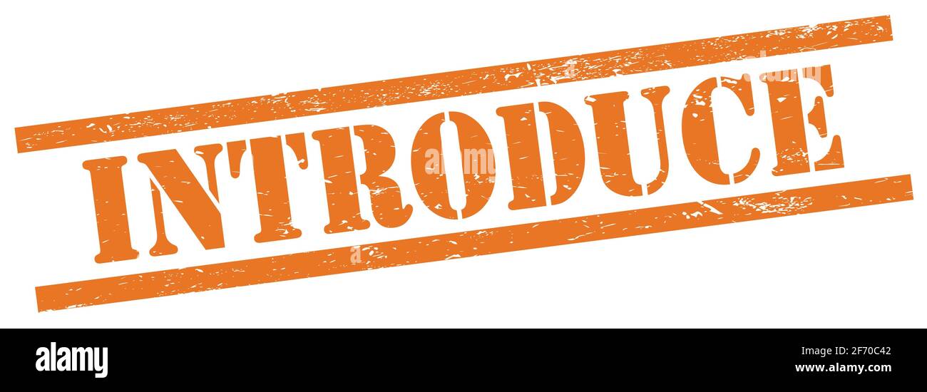 INTRODUCE text on orange grungy rectangle vintage stamp Stock Photo - Alamy