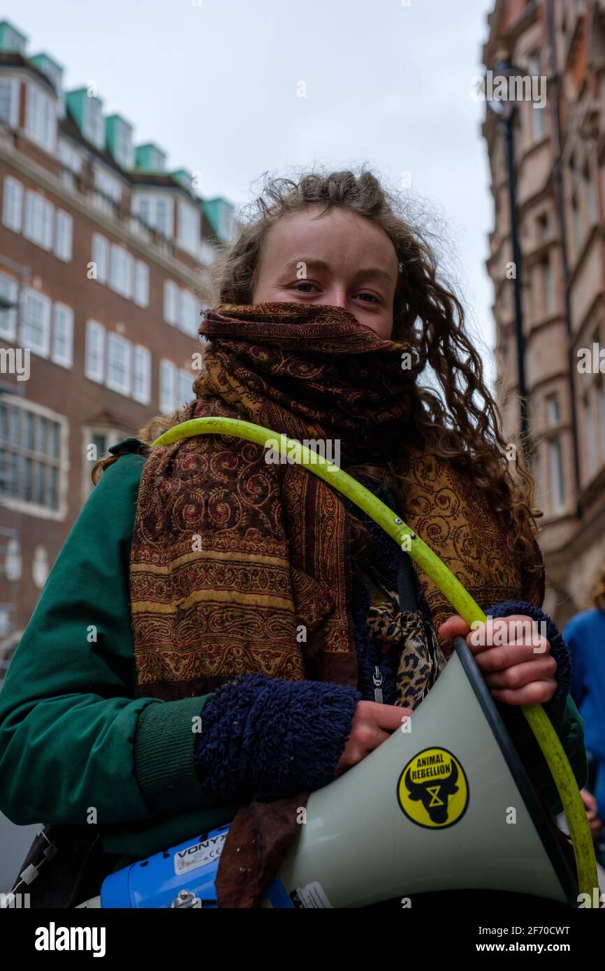 London, UK. 3rd Apr, 2021. Animal Rebellion action at the Department of ...