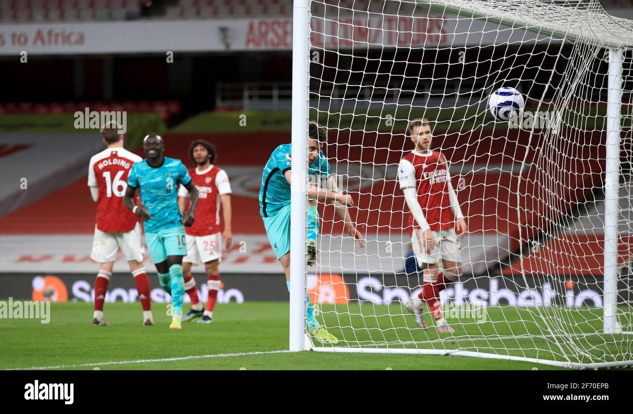 Liverpool's Diogo Jota scores their third goal of the game during the Premier League match at ...