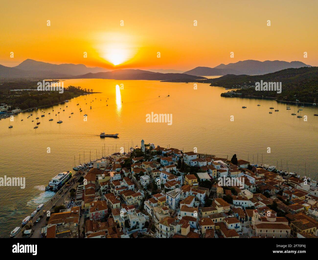 Aerial view of the Kastro mountain church and city on the island of ...