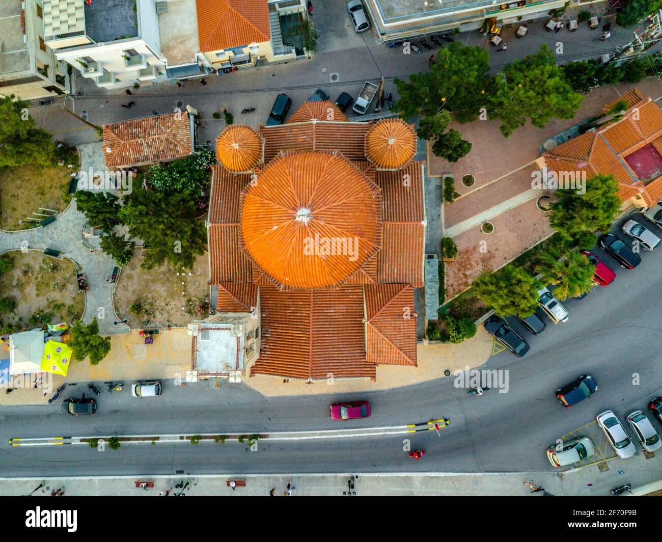 Aerial view of marina and port on Egina island. Greece in the summer ...