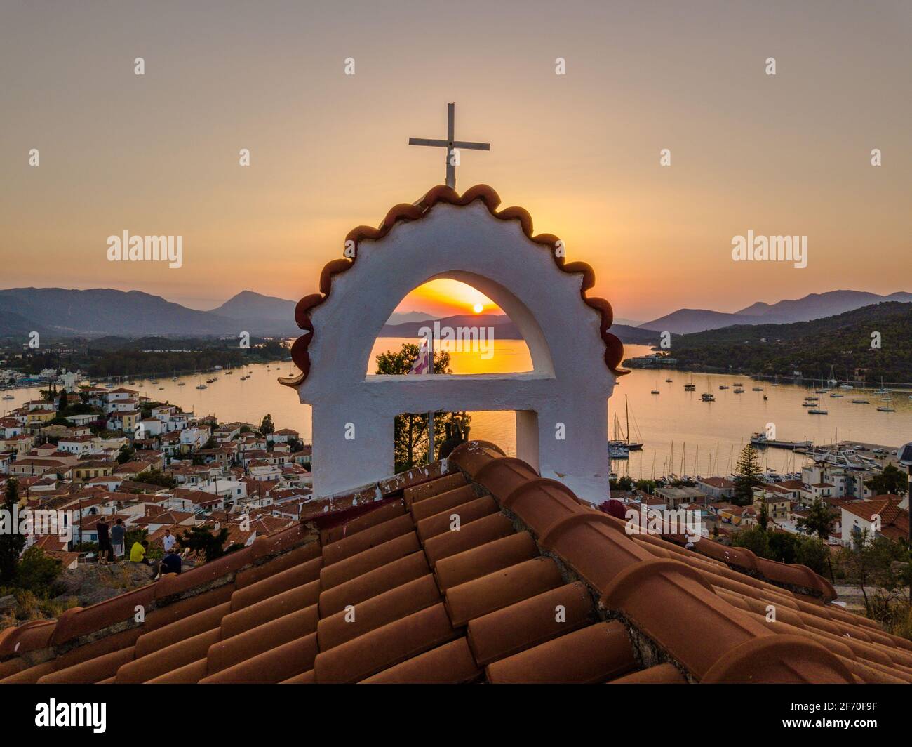 Aerial view of the Kastro mountain church and city on the island of ...