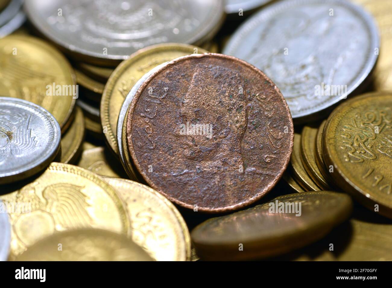 one millieme coin 1938, old Egyptian money of 1 millieme coin (the red ...