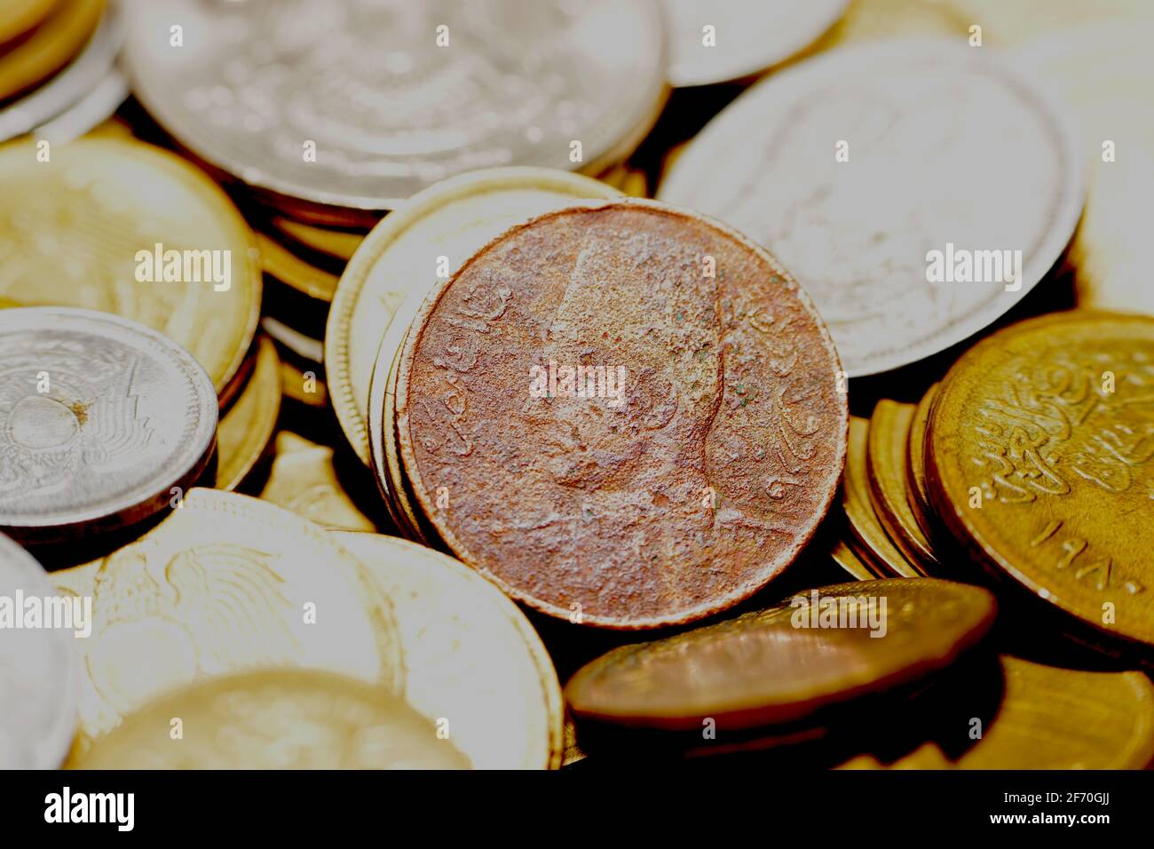 one millieme coin 1938, old Egyptian money of 1 millieme coin (the red ...