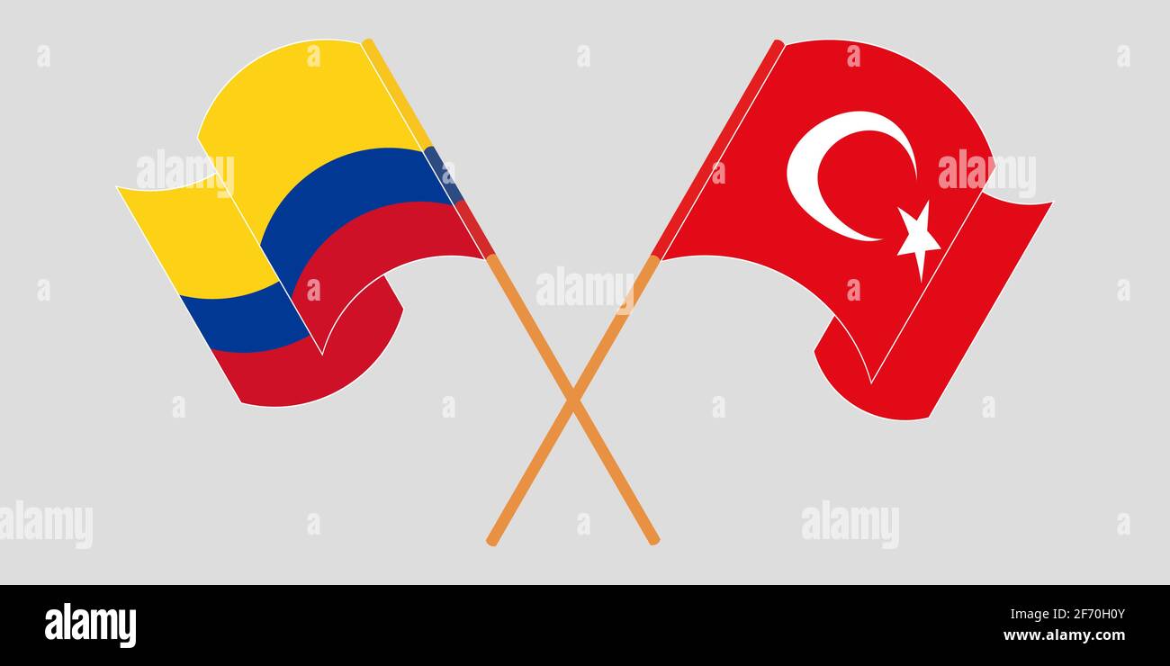 Crossed and waving flags of Colombia and Turkey. Vector illustration ...