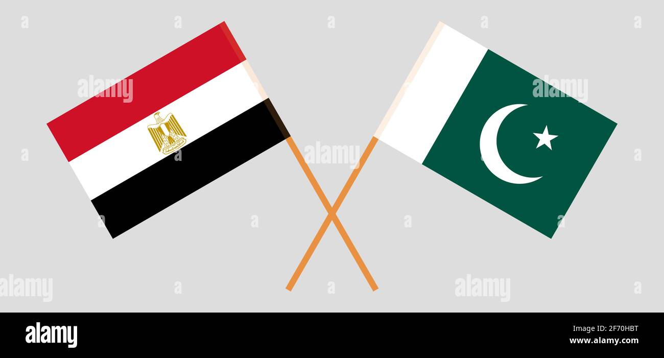Crossed flags of Egypt and Pakistan. Official colors. Correct ...