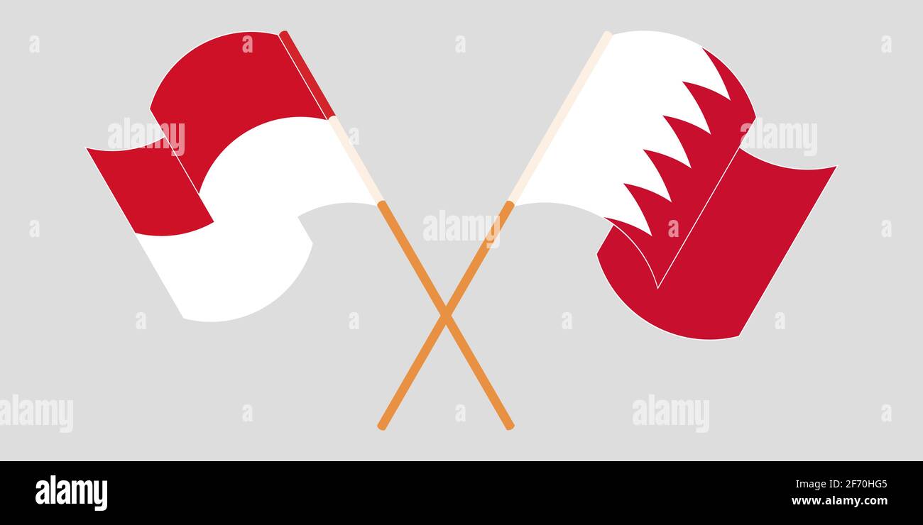 Crossed and waving flags of Indonesia and Bahrain. Vector illustration ...