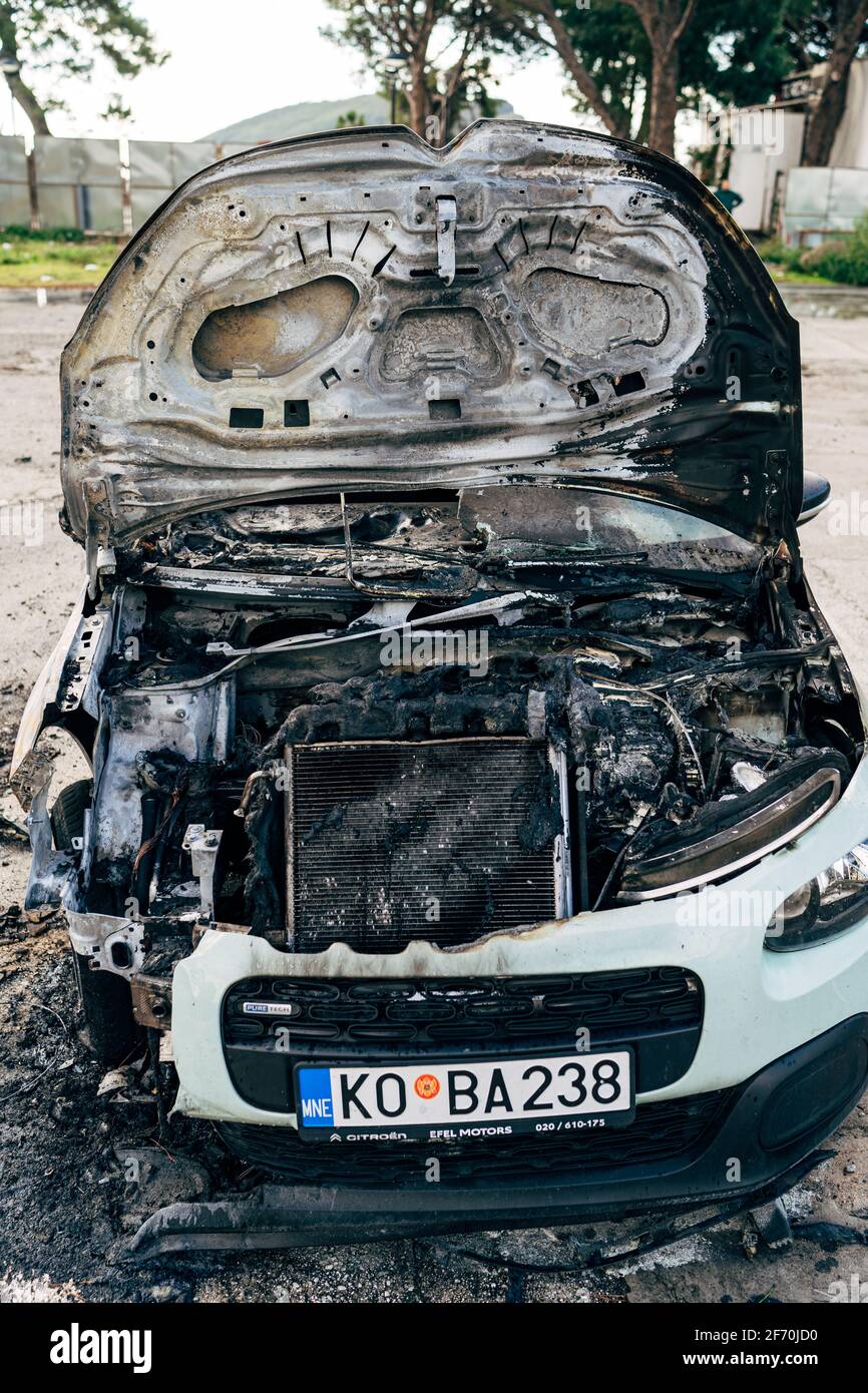 Budva, Montenegro - 17 march 2021: Citroen C3 2016 passenger car burnt ...