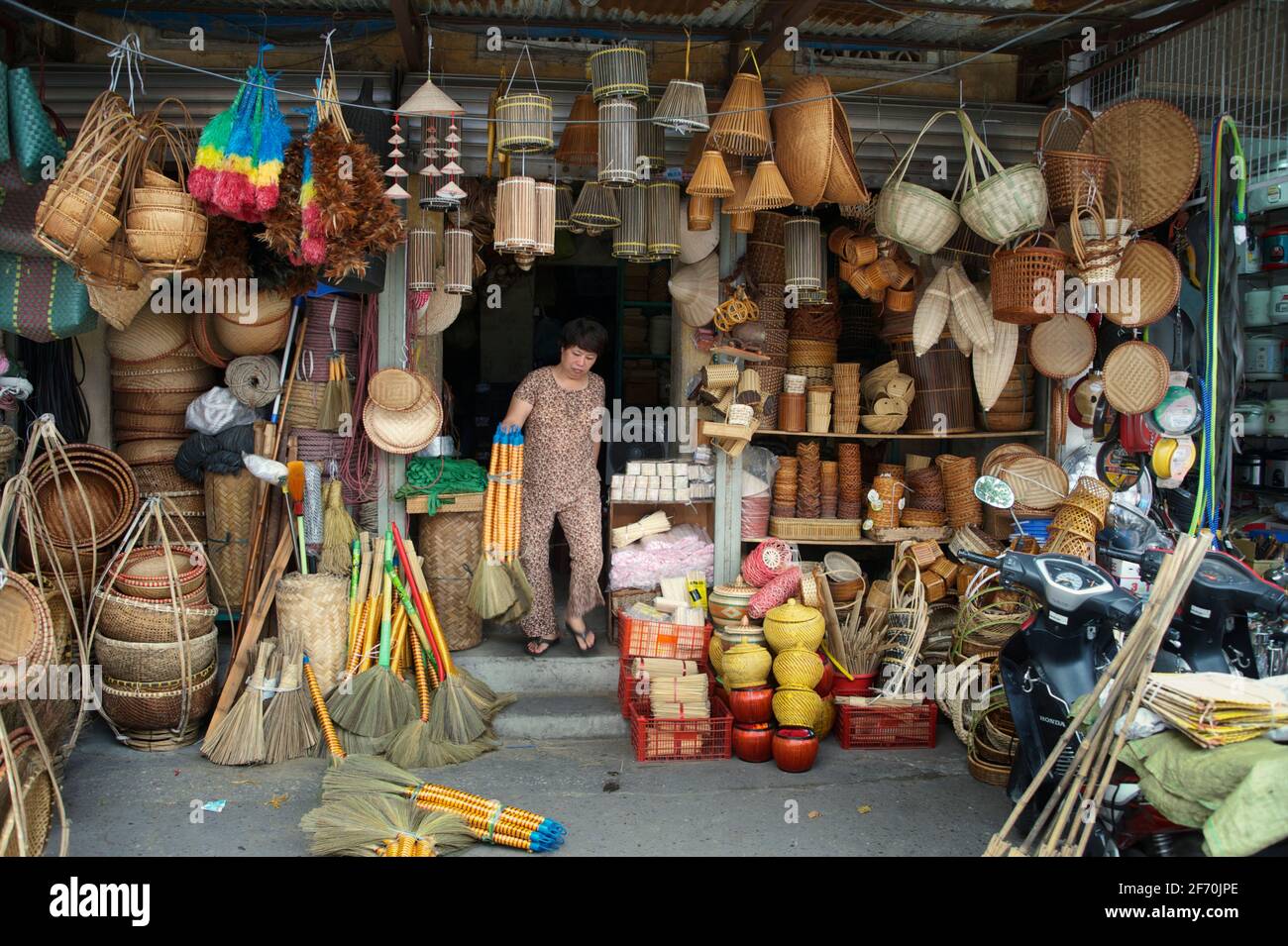 Vietnamese shop selling basketware. Hanoi Old Quarter, VIetnam Stock ...