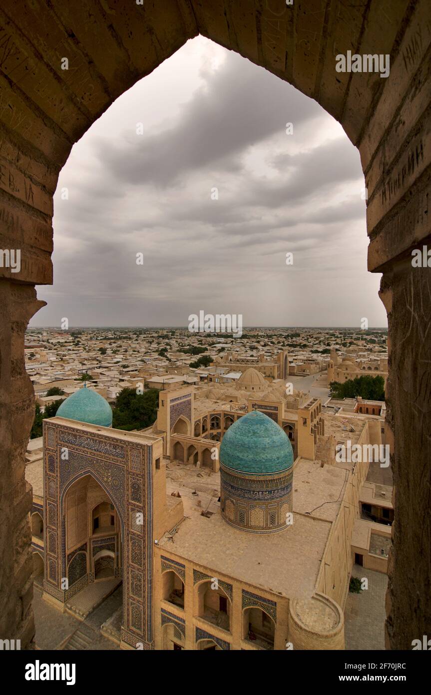 The Mir-i-arab Madrassah and surrounding Bukhara seen from the top of the the Kalon Minaret ...