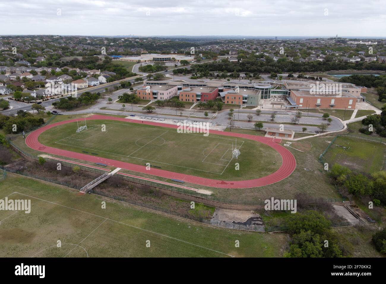 An aerial view of the track and soccer field at Jose M. Lopez Middle ...