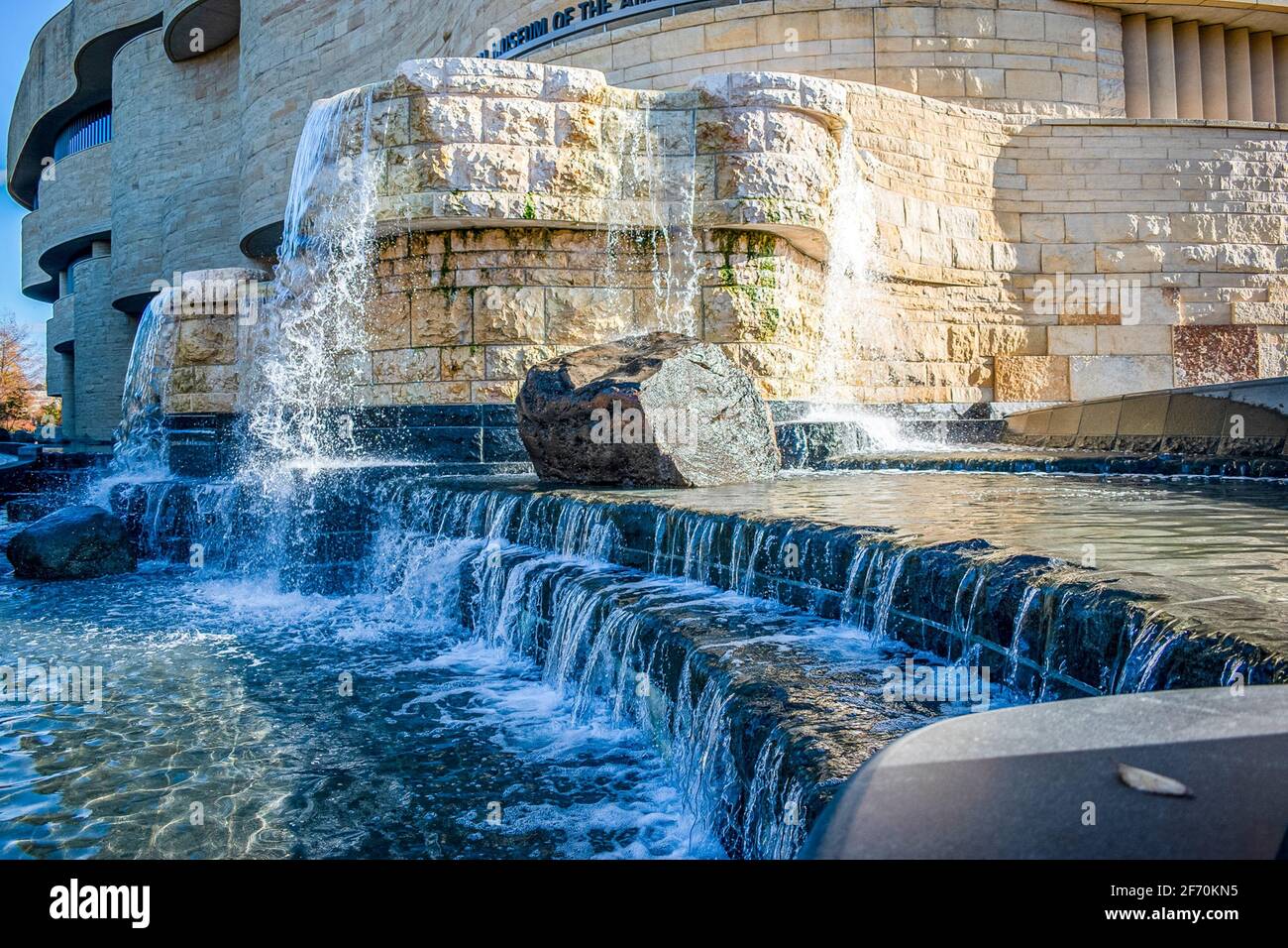 beautiful shot of the waterfall fountain in the national museum of the ...