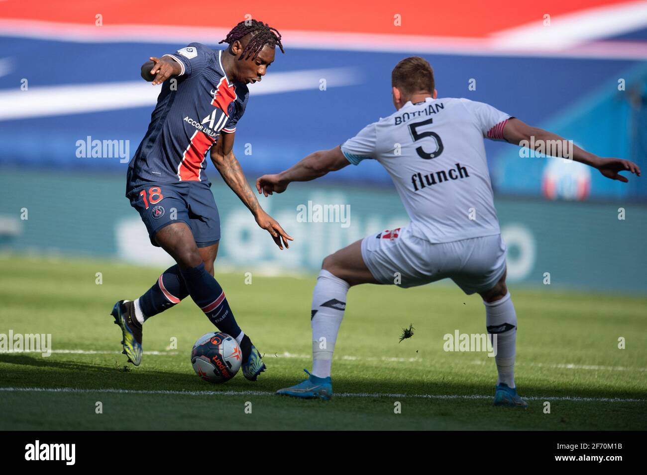Moise Kean of PSG in action during the Ligue 1 match between Paris ...