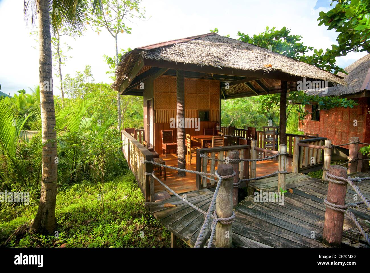 A cabnin on the elevated walkway at Loboc River Resort, Loboc, Bohol ...