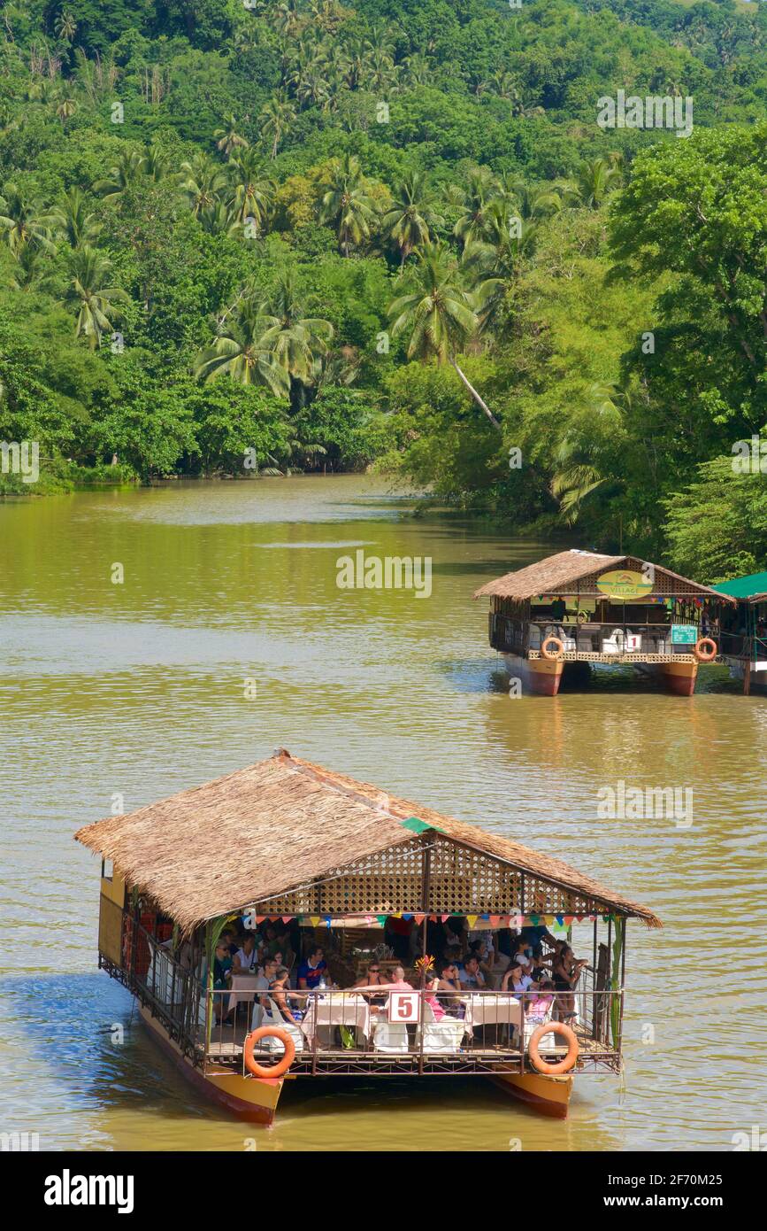 Floating restaurant on the Loboc River, Bohol, Central Visayas ...