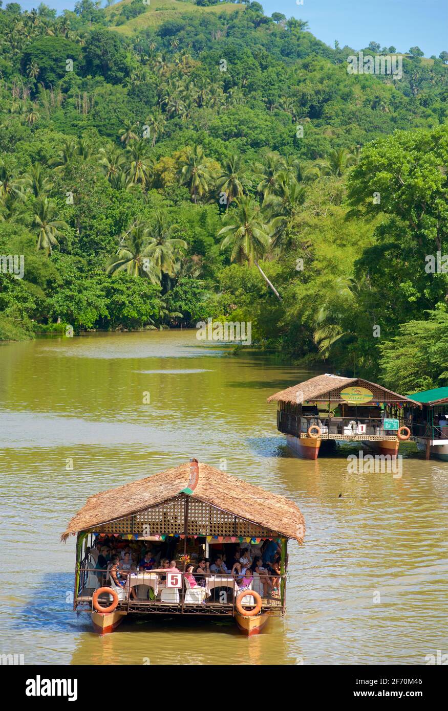 Floating restaurant on the Loboc River, Bohol, Central Visayas ...