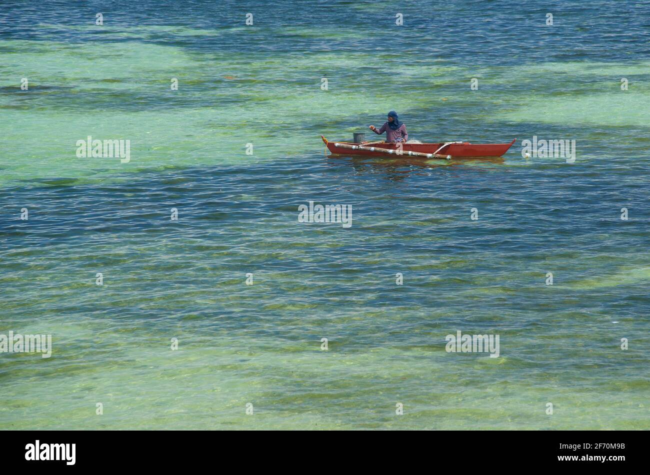 A fleet of outrigger canoes anchored off Doljo beach, Panglao Island ...