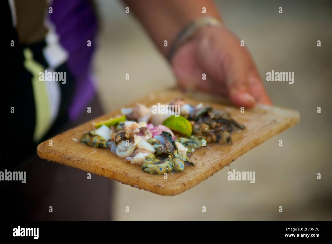 Offering a platter of freshly prepared seafood. Santa Fe, Bantayan ...