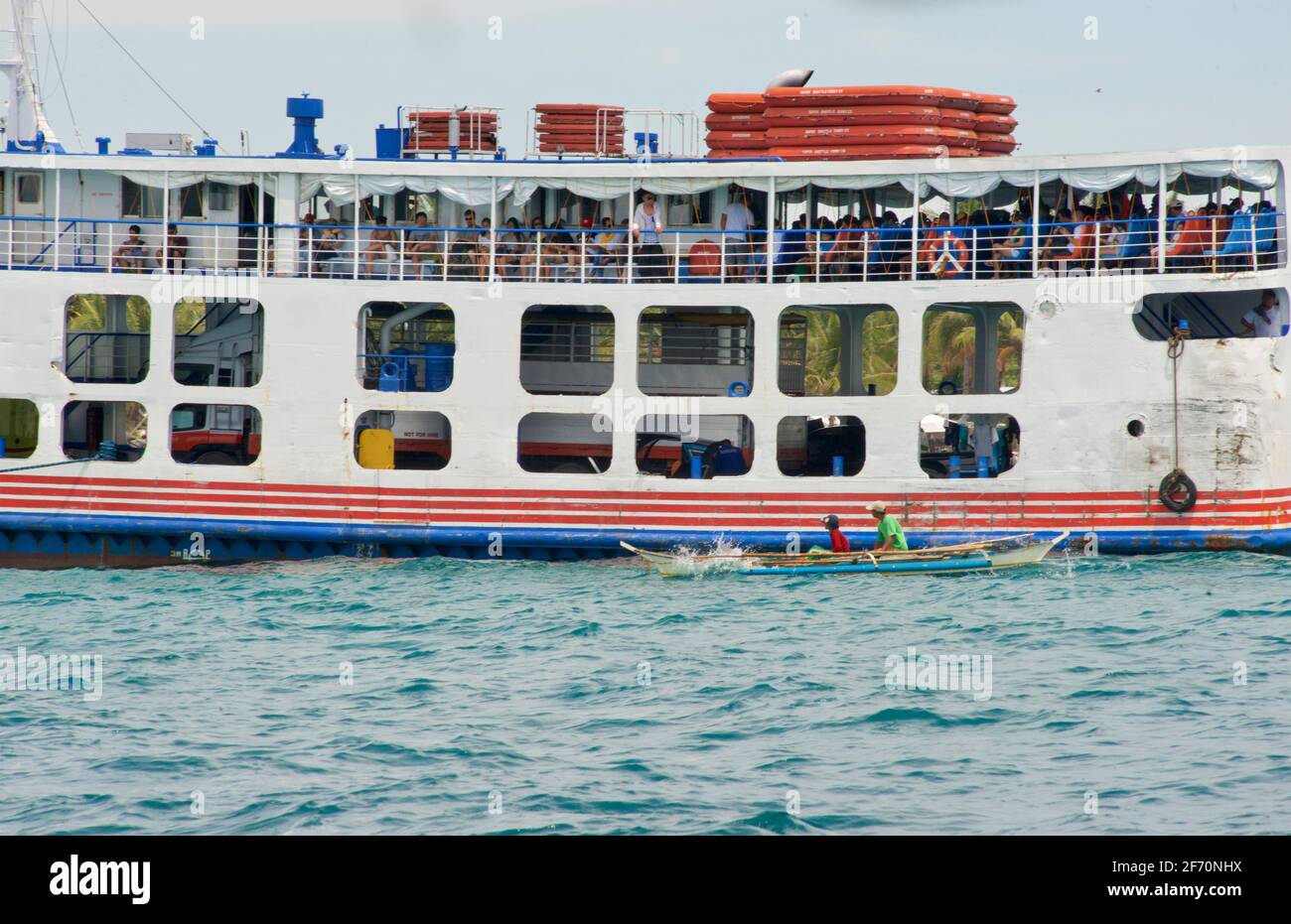 Detail of Filipino ferry carrying passengers on the Visayan sea ...