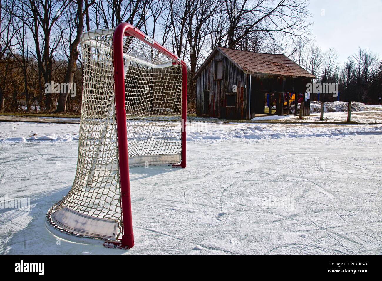 Ice hockey rink in the rural area park in winter Stock Photo - Alamy