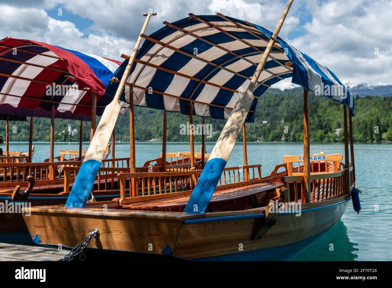 Pletna Boats on Lake Bled Stock Photo - Alamy