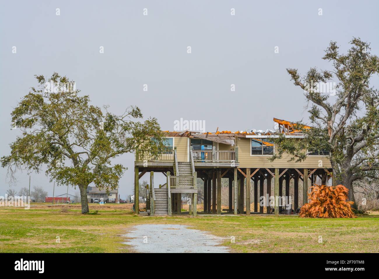 Powerful Hurricane Laura, removed the roof and destroyed this house at ...