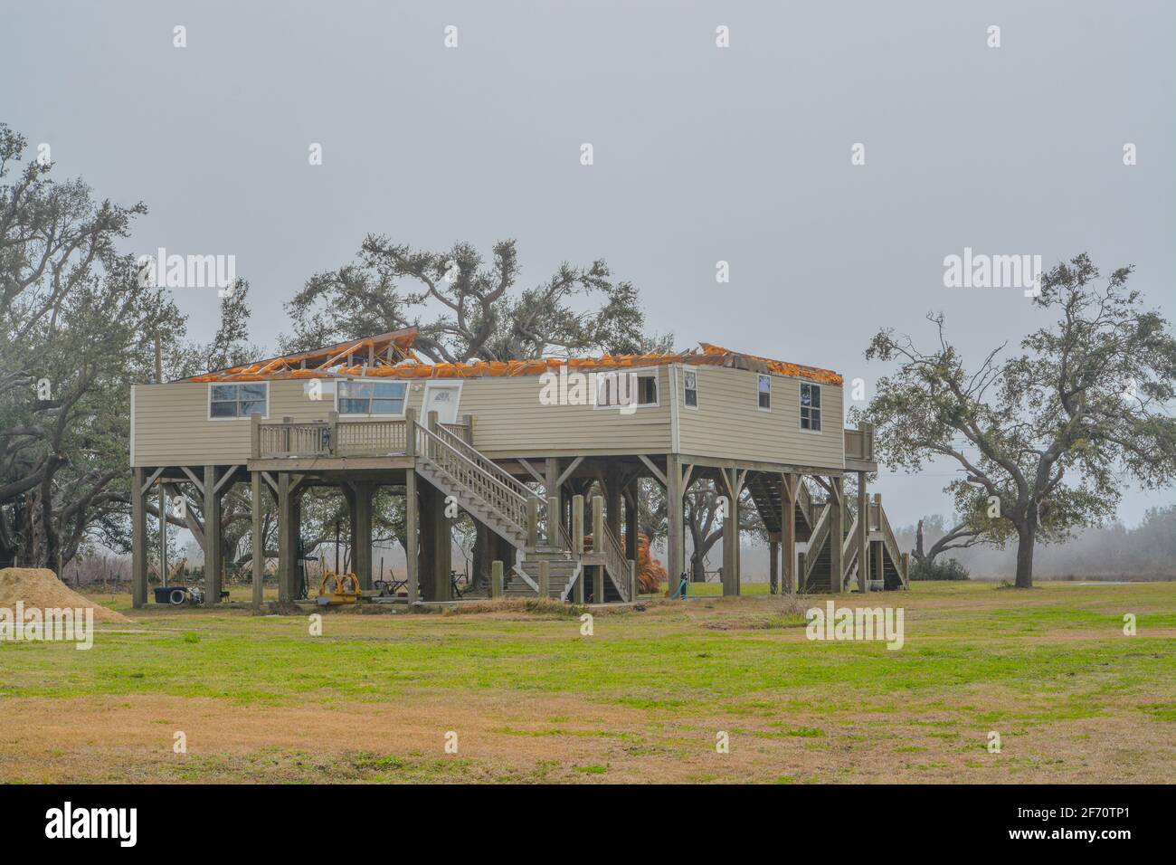 Powerful Hurricane Laura, removed the roof and destroyed this house at ...