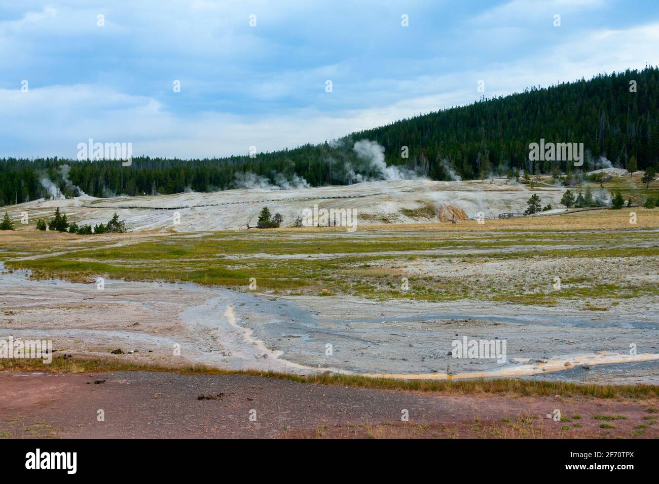Upper Geyser Basin nearly completely covered with sinter mineral ...