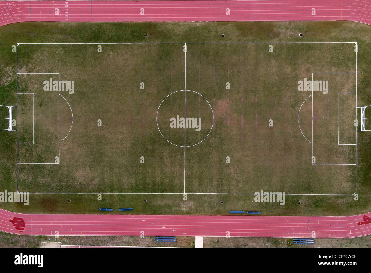 An aerial view of the soccer field at Jose M. Lopez Middle School ...