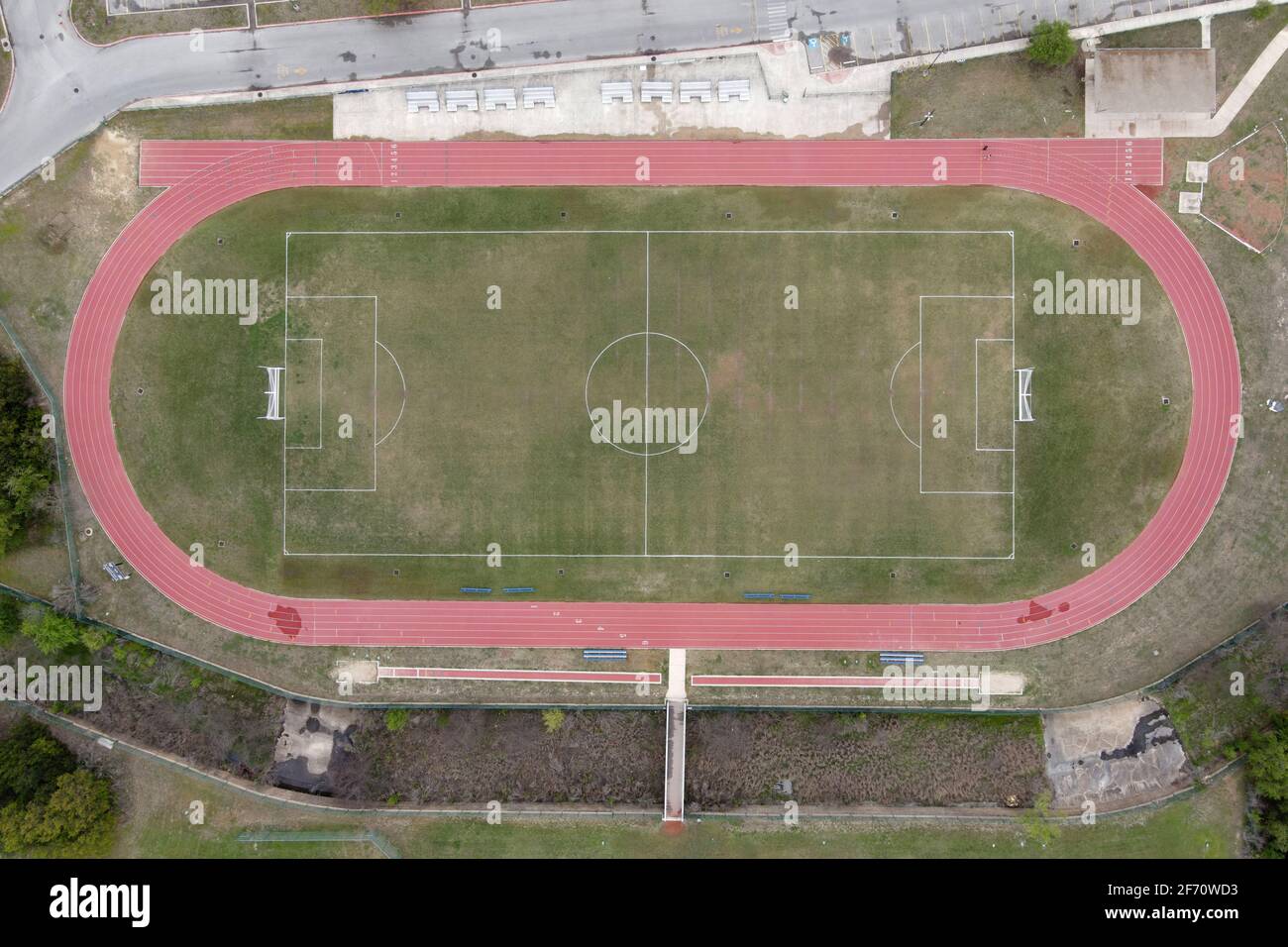 An aerial view of the track and soccer field at Jose M. Lopez Middle ...