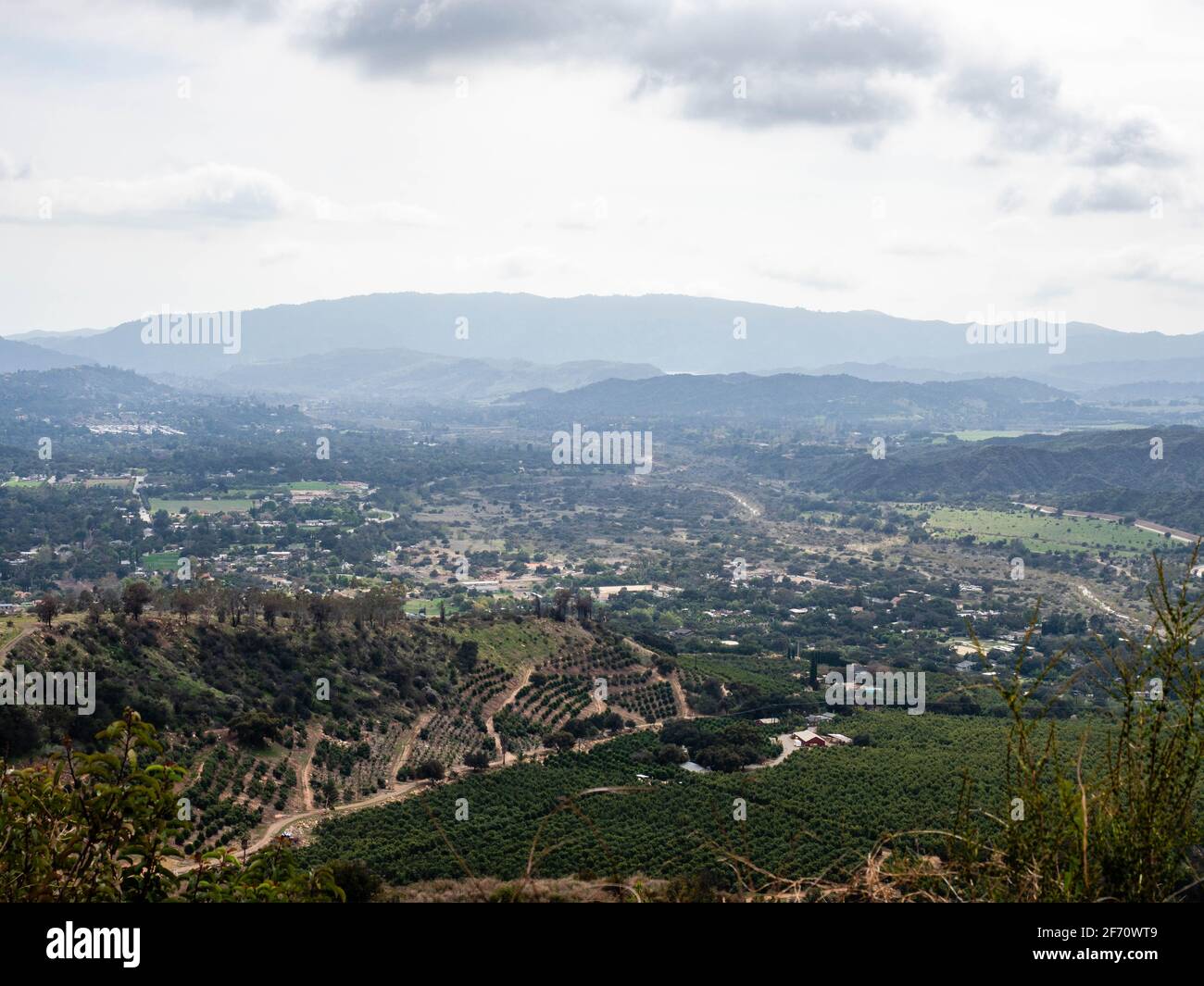Ojai Valley with Topa Topa Mountains in the distance on an overcast day ...