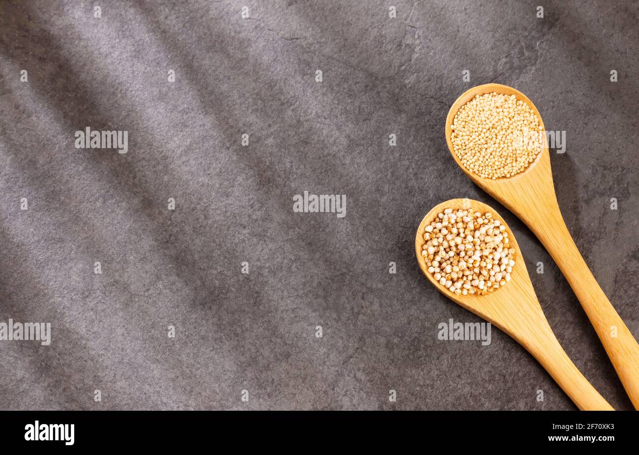 Popped and raw amaranth seeds - Amaranthus. Text space Stock Photo - Alamy