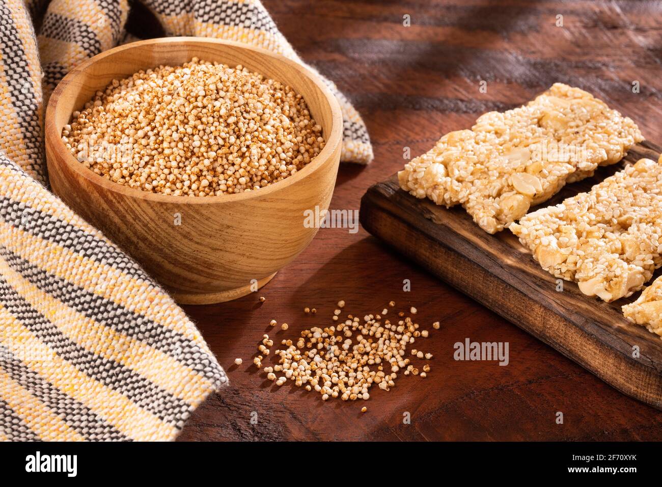 Amaranth energy bar on the wooden table - Amaranthus Stock Photo - Alamy