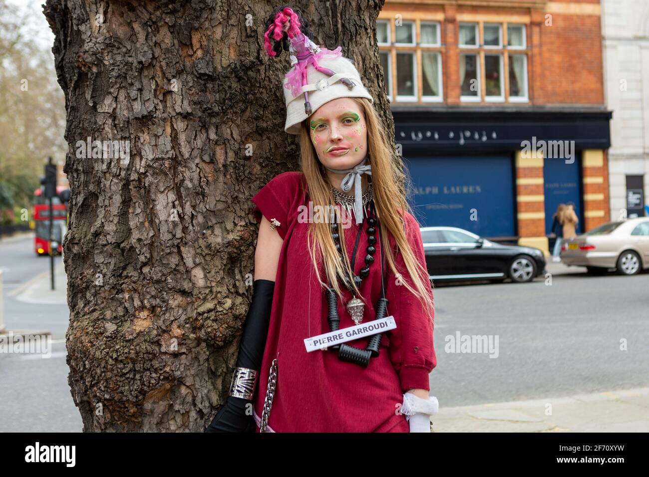 A model showcases Pierre Garroudi's latest collection during the ...