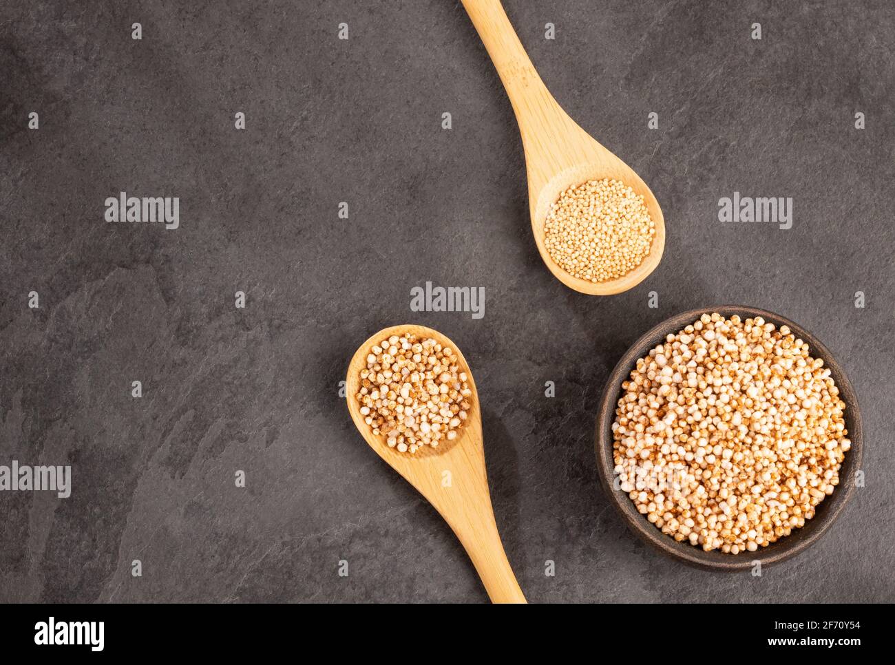 Popped and raw amaranth seeds - Amaranthus. Top view Stock Photo - Alamy