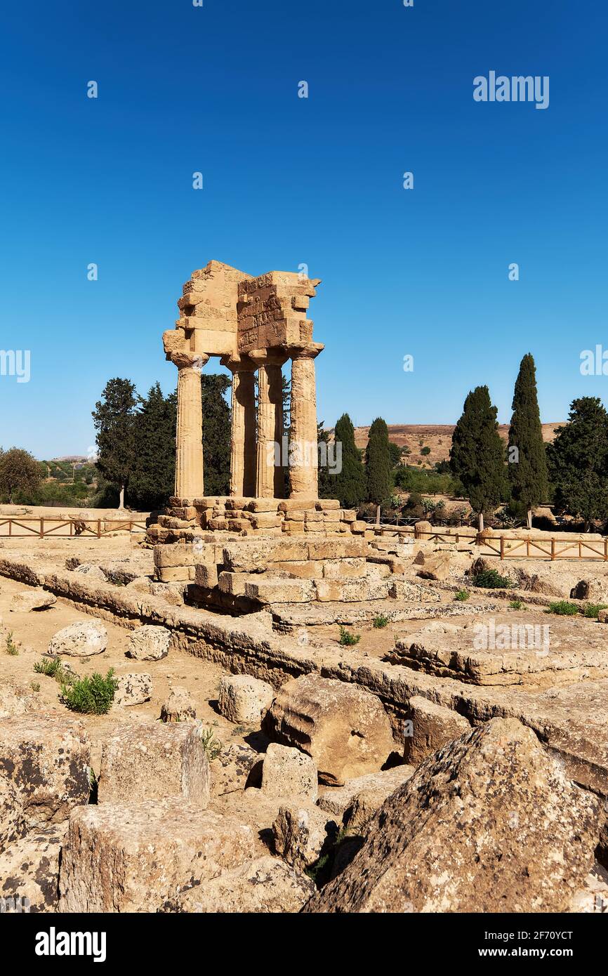The temple of Castor and Pollux, Dioscuri brothers, panoramic banner ...