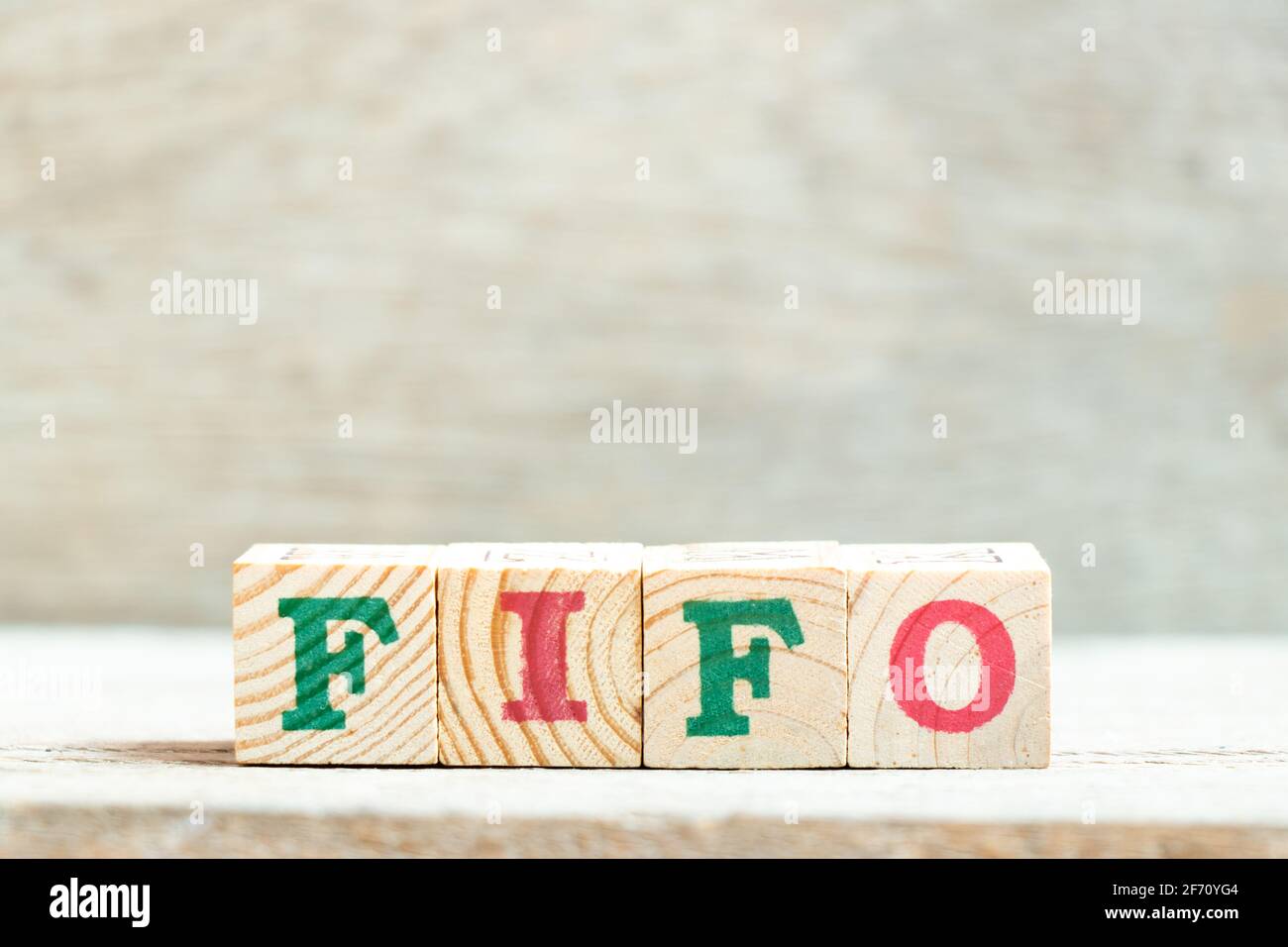 Alphabet letter block in word FIFO (Abbreviation of first in first out ...