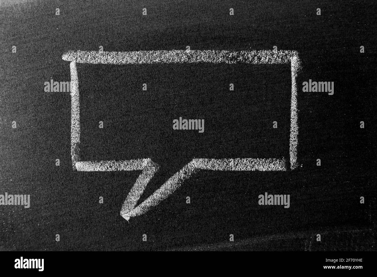 White color chalk hand drawing in square bubble speech shape with blank ...