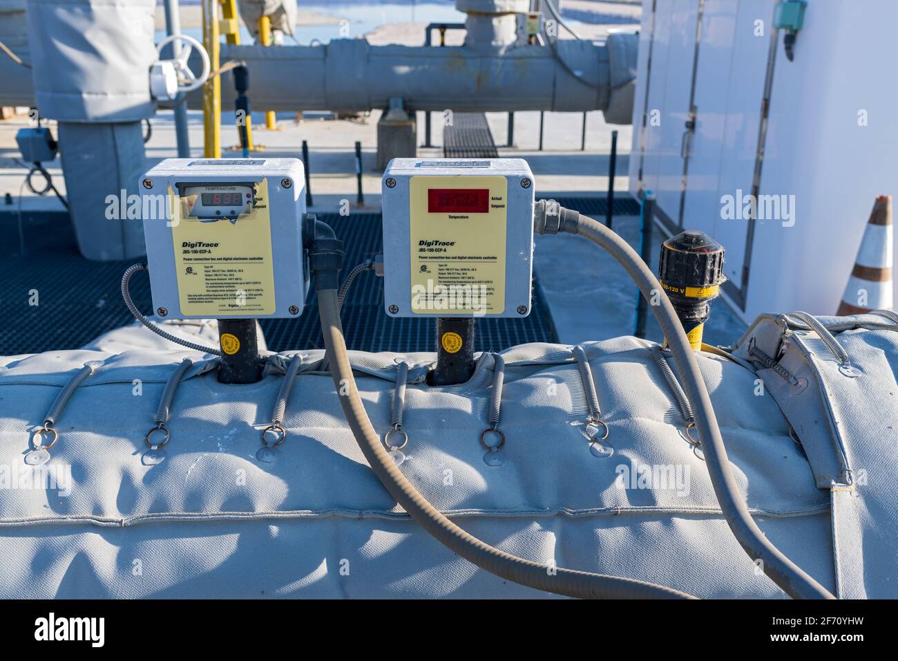 Electronic controls at a pump station in Owens Lake, California, USA ...