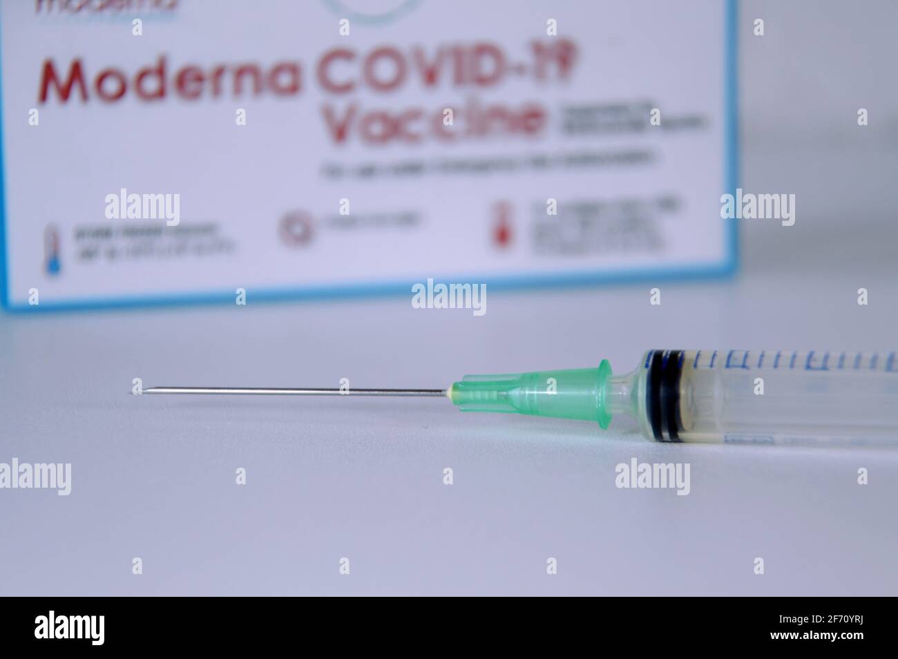 France. 31st Mar, 2021. In this photo illustration, a medical syringe ...